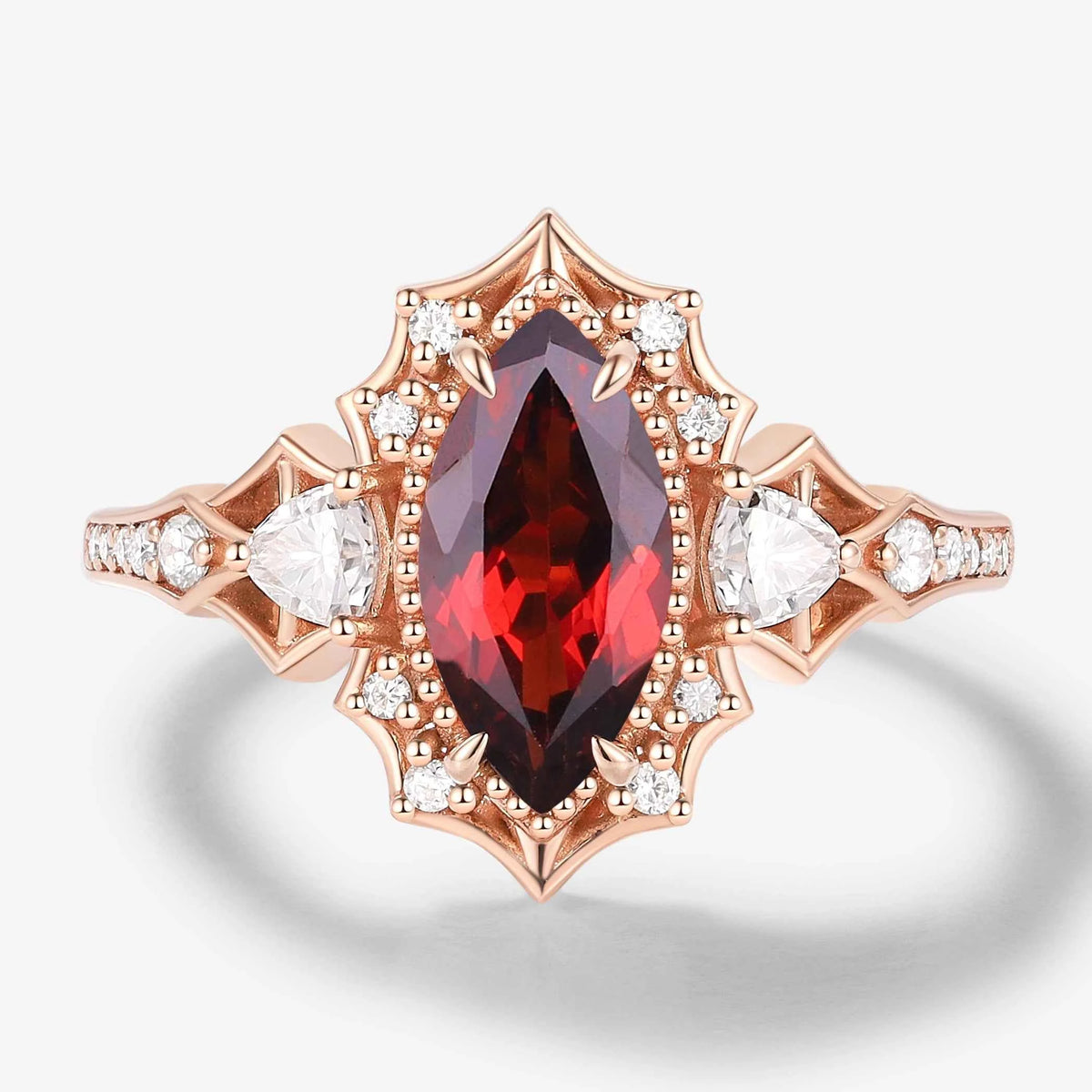 Vintage Halo Bat & Animal Inspired Marquise Cut Ruby Engagement Ring ...